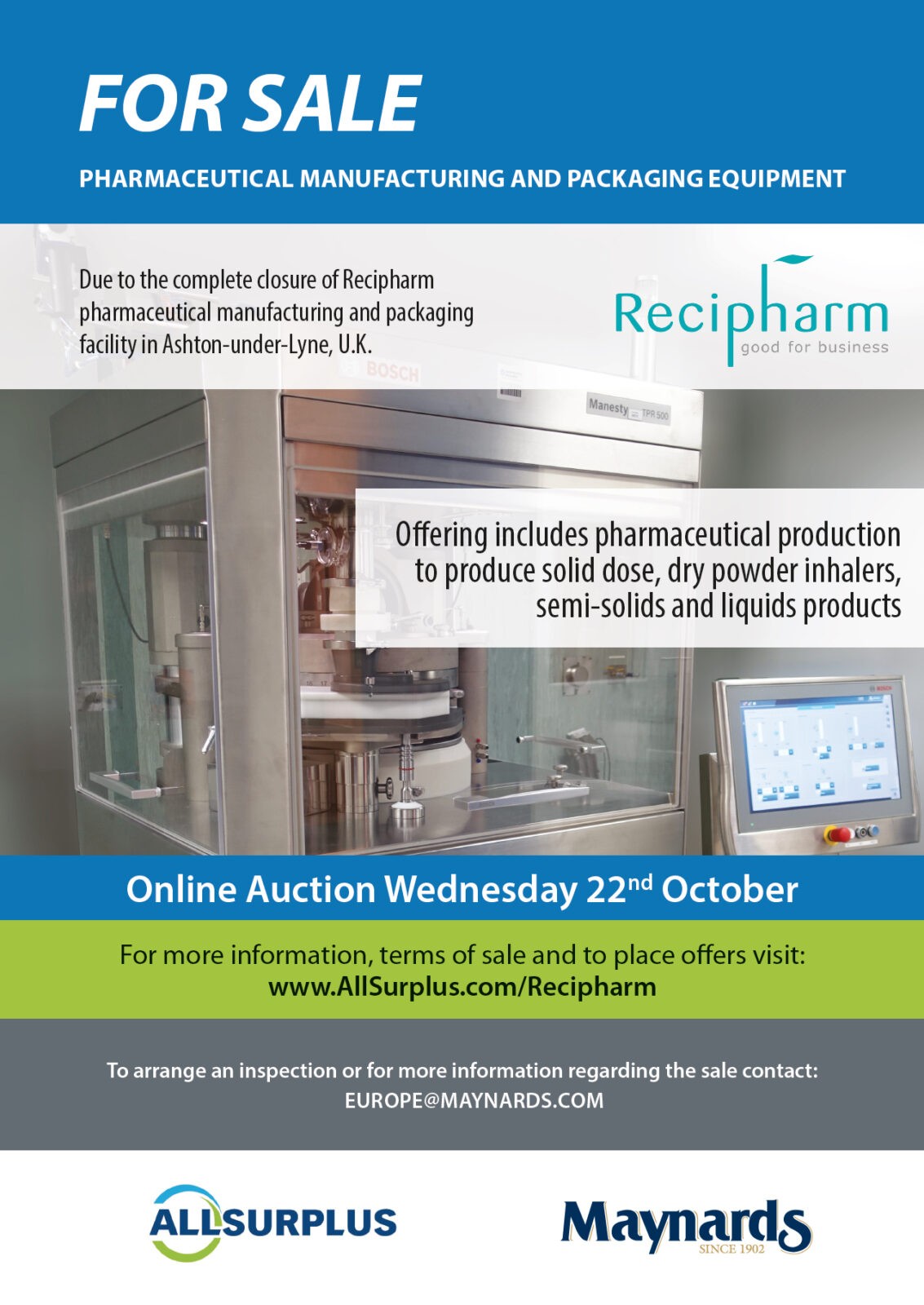 Complete contents of Recipharm’s Ashton-under Lyne pharmaceutical ...